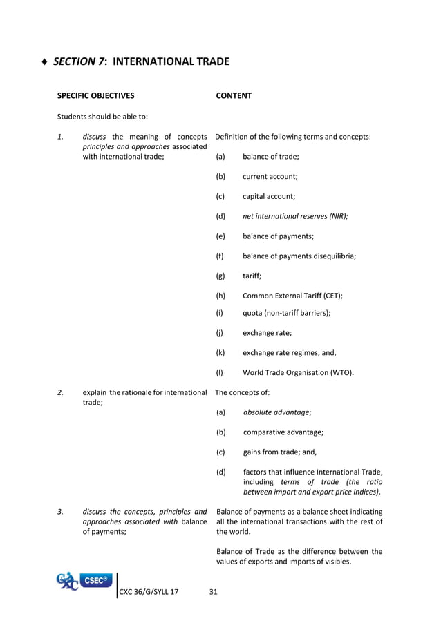 CXC CSEC Syllabus for Economics | PDF | Educational Assessment | Education