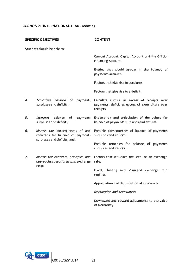 CXC CSEC Syllabus for Economics | PDF | Educational Assessment | Education