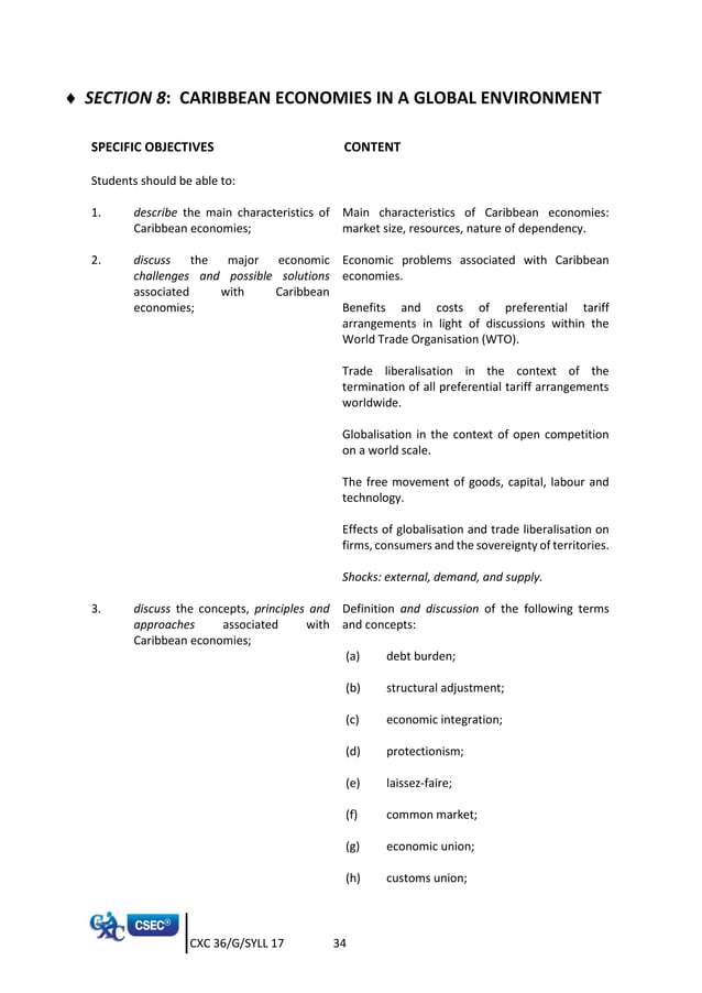 CXC CSEC Syllabus for Economics | PDF | Educational Assessment | Education
