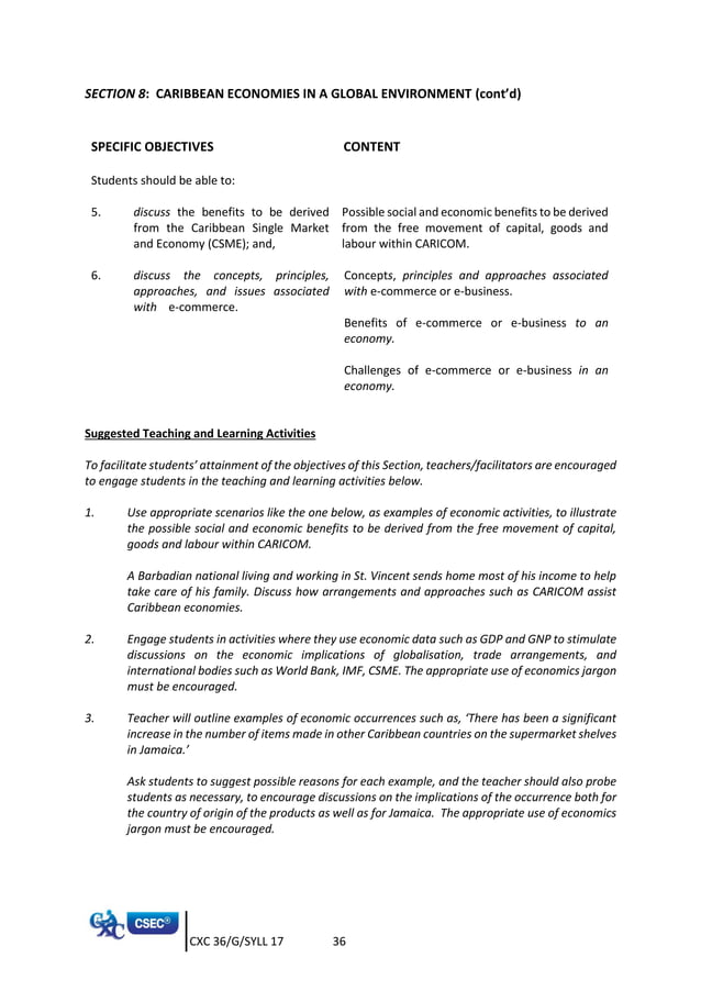 CXC CSEC Syllabus for Economics | PDF | Educational Assessment | Education