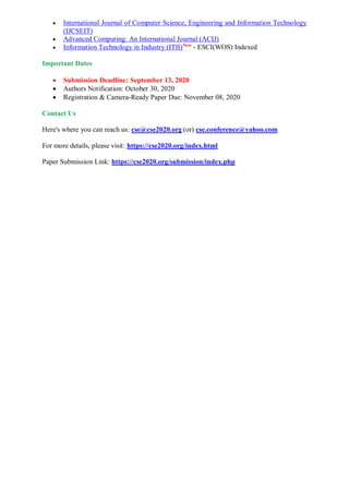 8th International Conference on Computational Science and Engineering (CSE 2020) | PDF ...