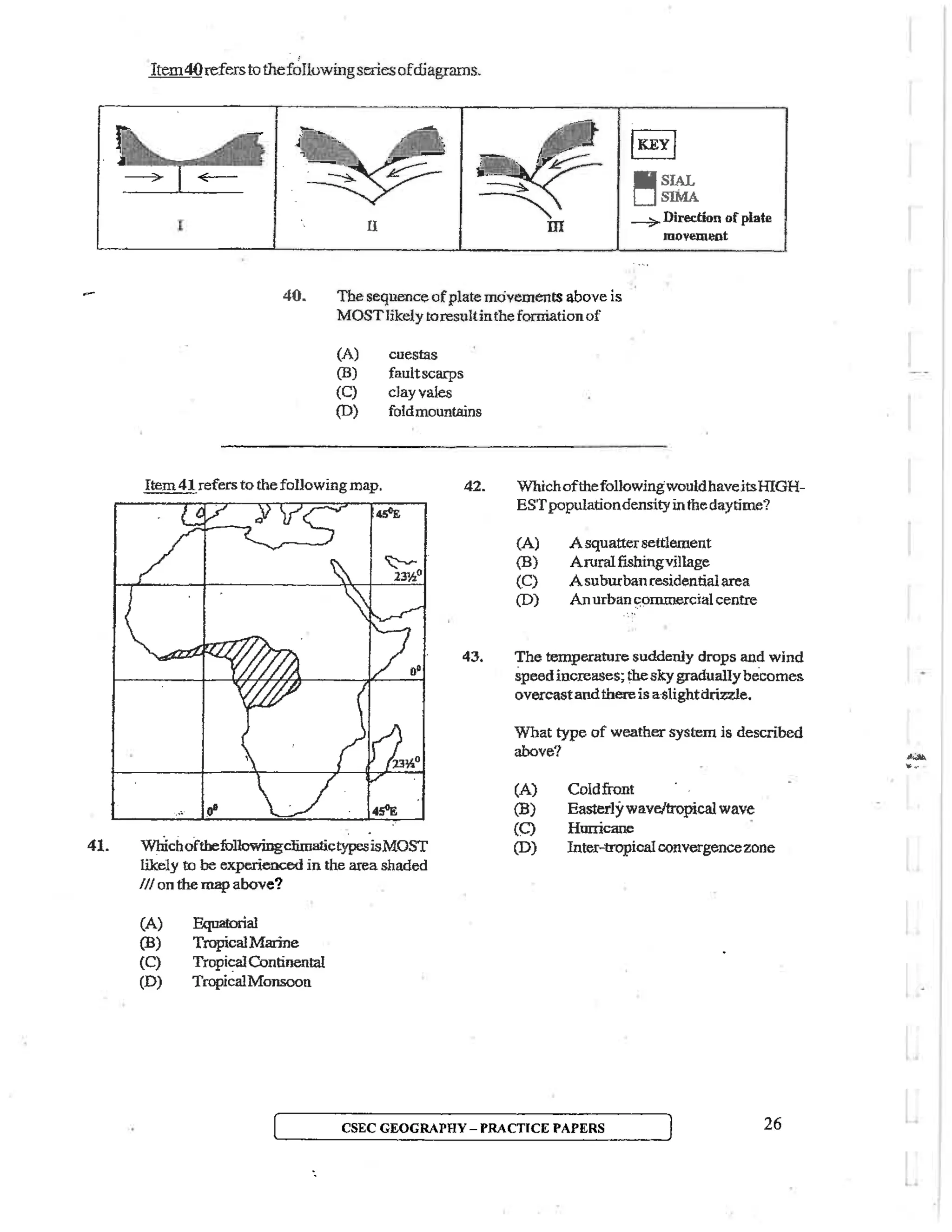 CSEC Geography Multiple Choice practice questions | PDF