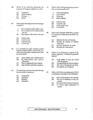 CSEC Geography Multiple Choice practice questions | PDF