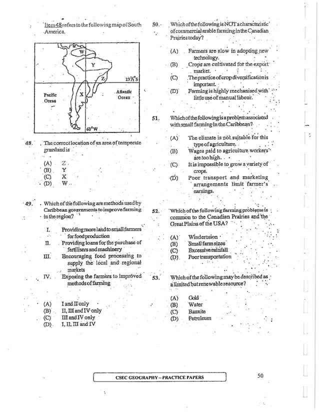 CSEC Geography Multiple Choice practice questions | PDF