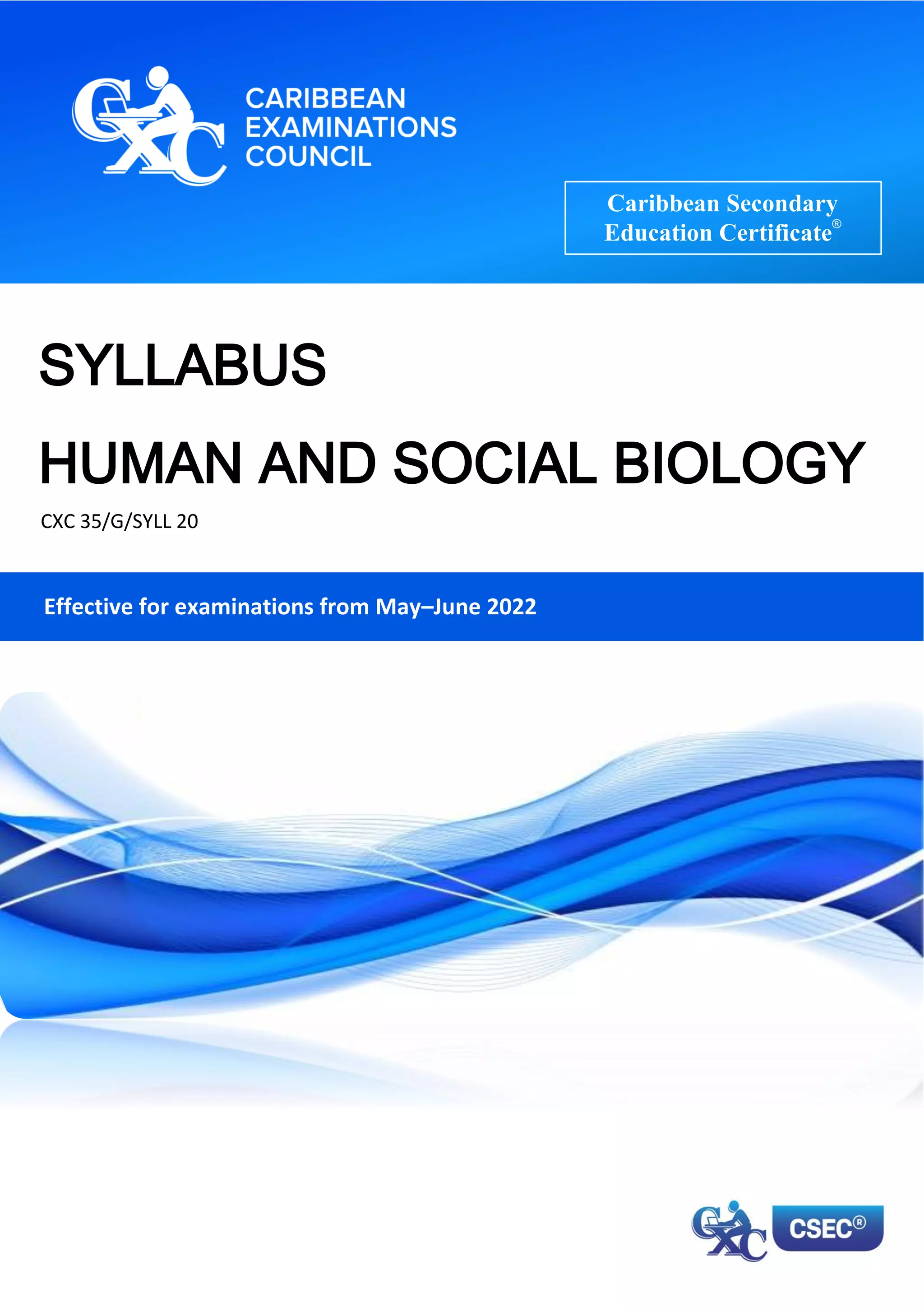 Csec human and social biology syllabus with specimen papers 2022 | PDF ...