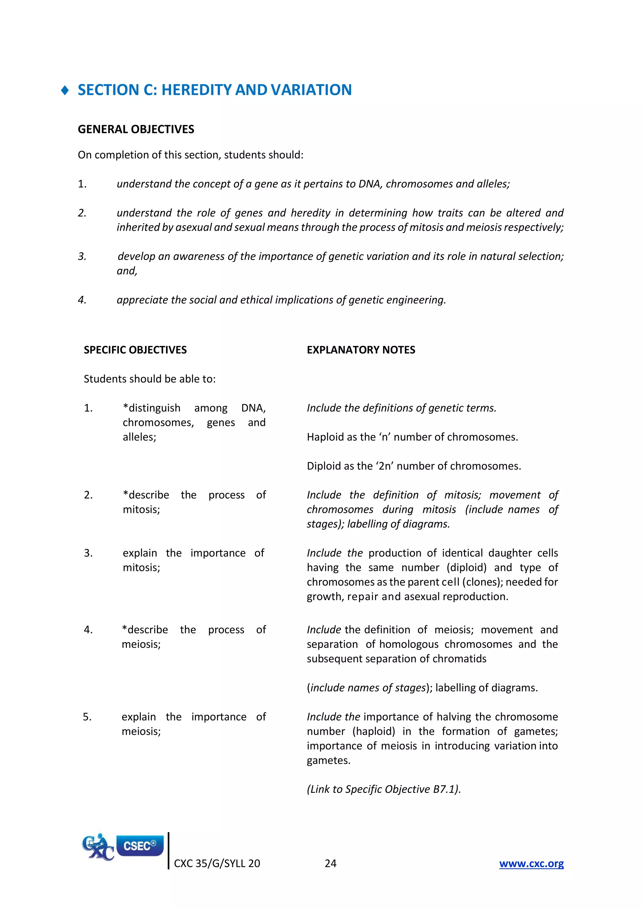 Csec human and social biology syllabus with specimen papers 2022 | PDF ...