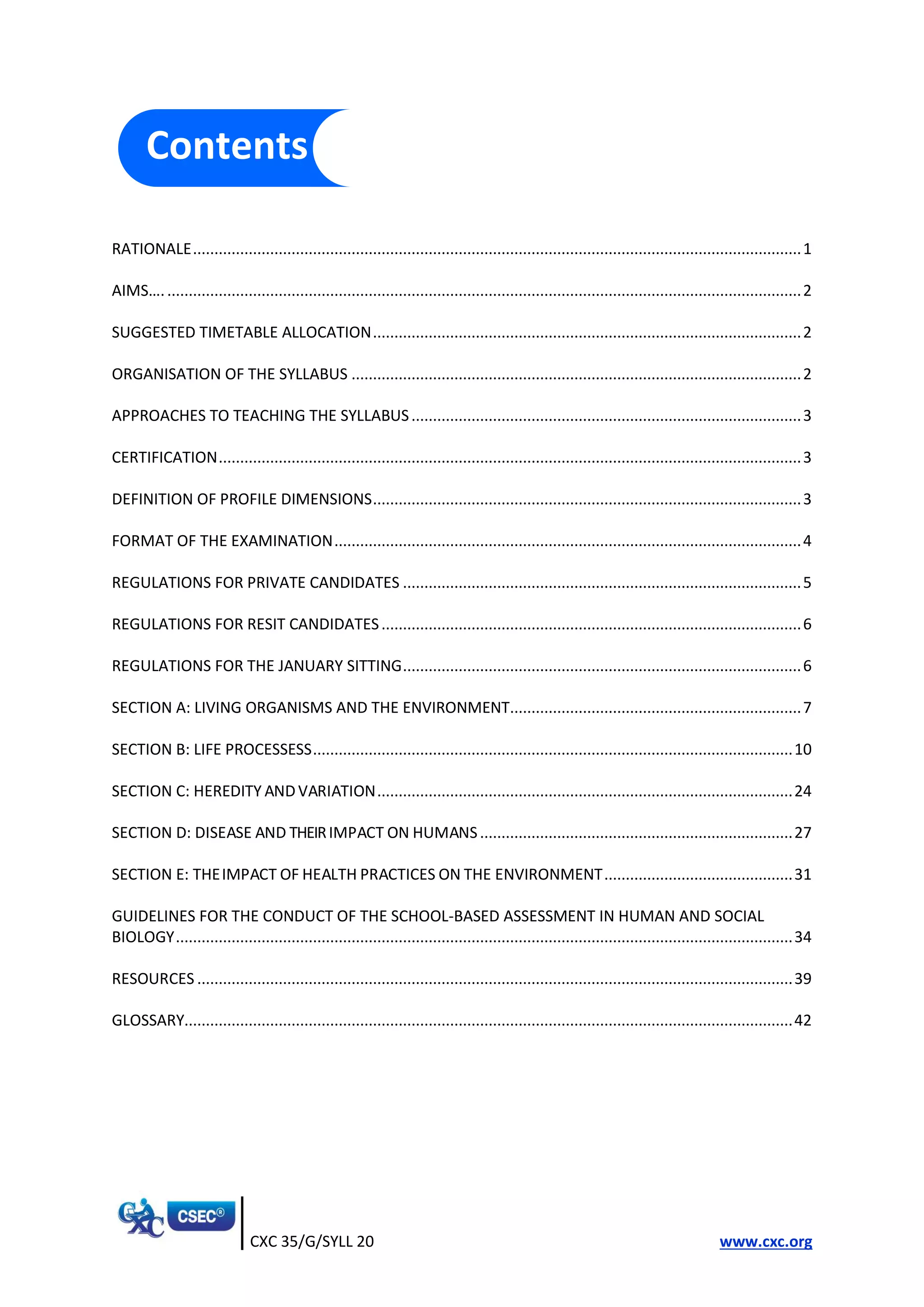 Csec human and social biology syllabus with specimen papers 2022 | PDF ...