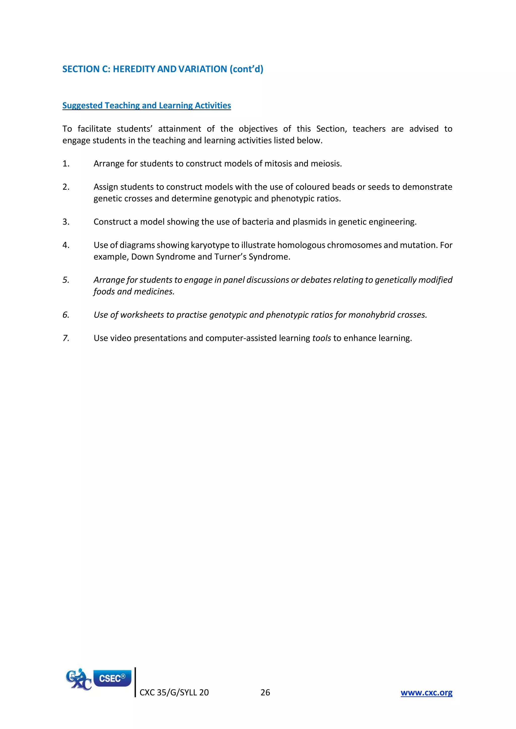 Csec human and social biology syllabus with specimen papers 2022 | PDF ...