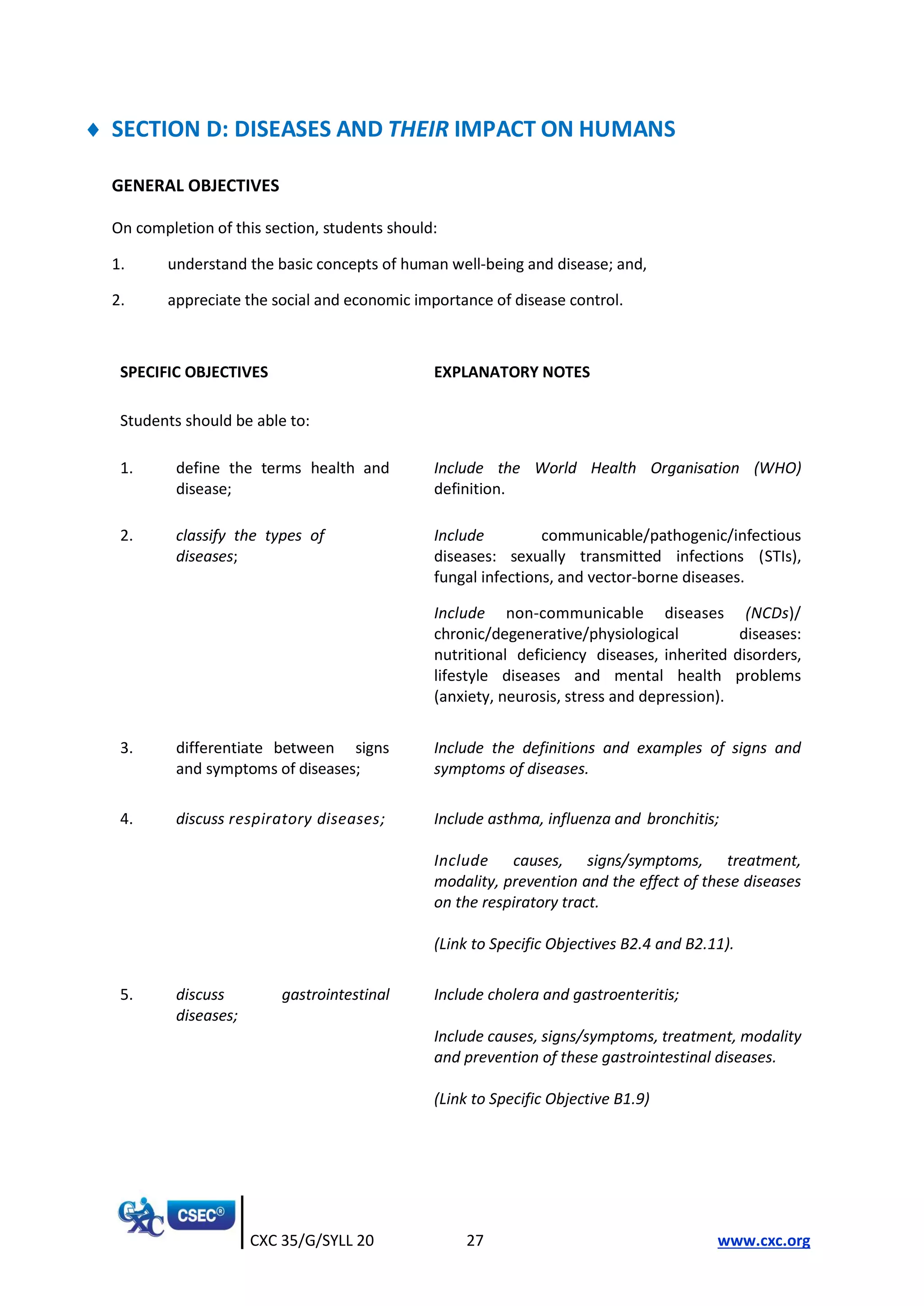 Csec human and social biology syllabus with specimen papers 2022 | PDF