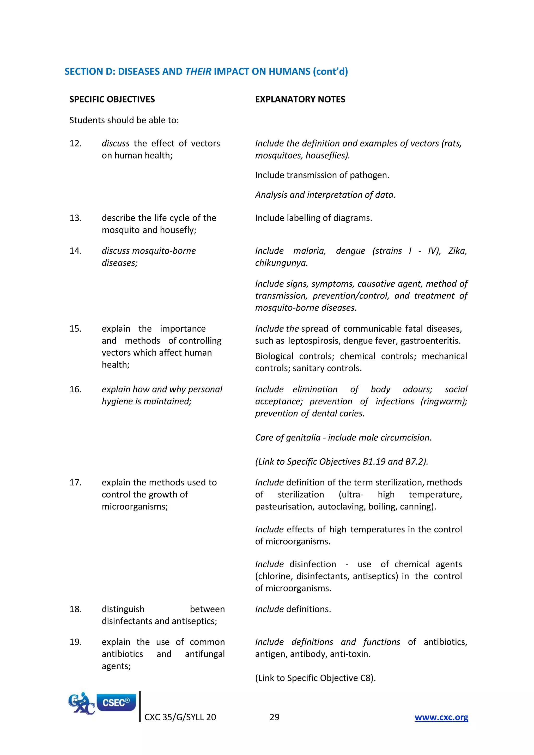 Csec human and social biology syllabus with specimen papers 2022 | PDF