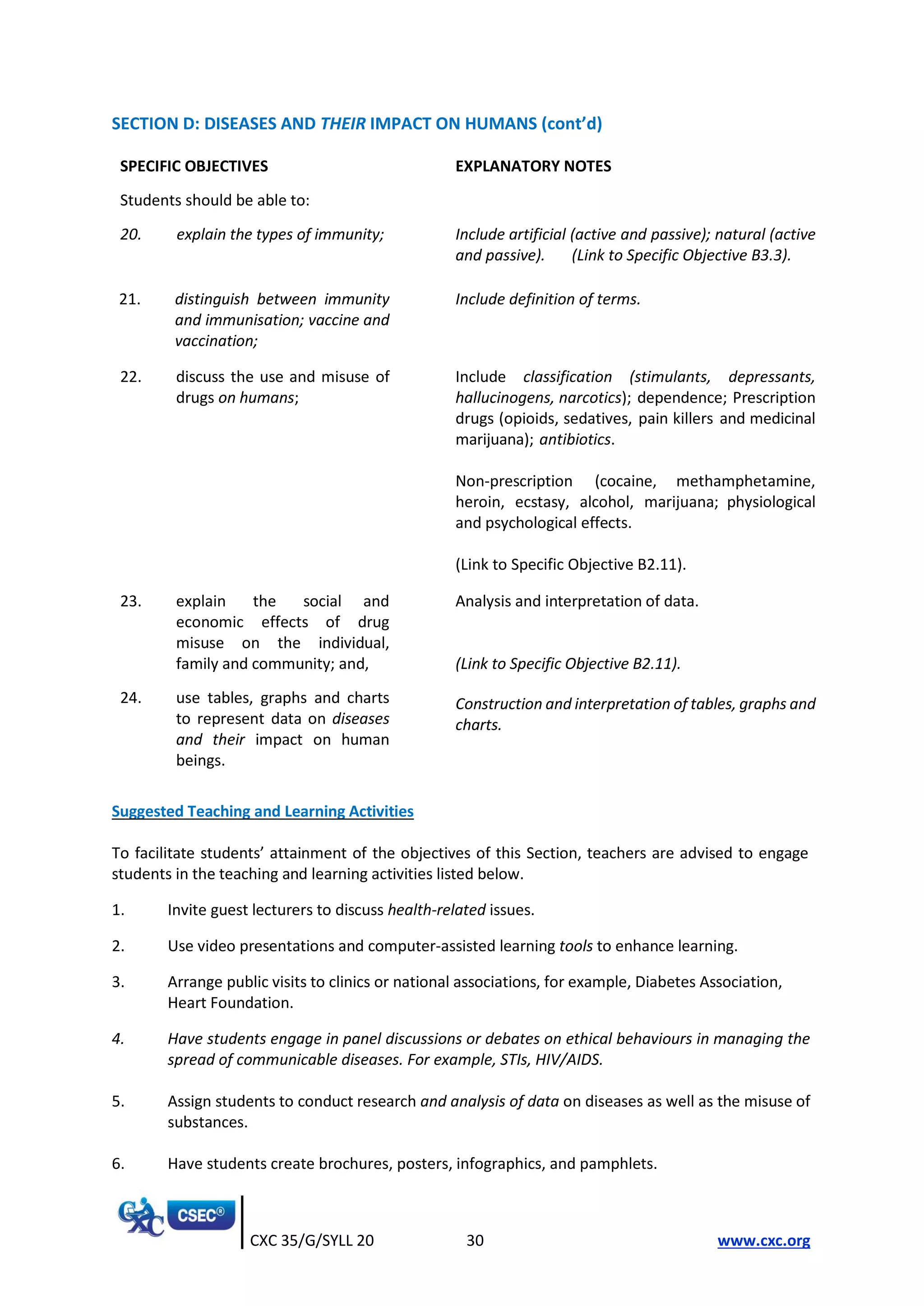 Csec human and social biology syllabus with specimen papers 2022 | PDF