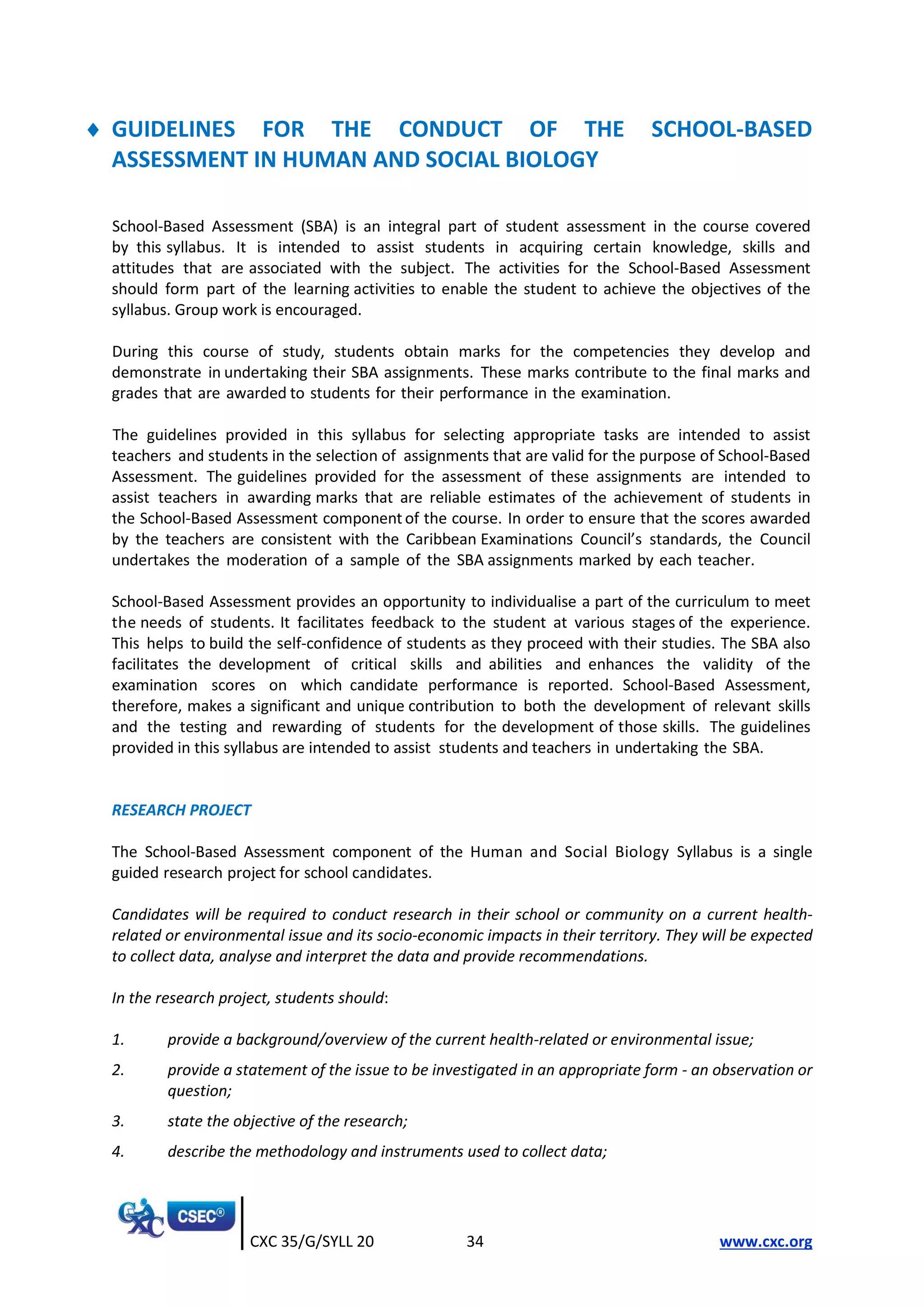 Csec human and social biology syllabus with specimen papers 2022 | PDF ...