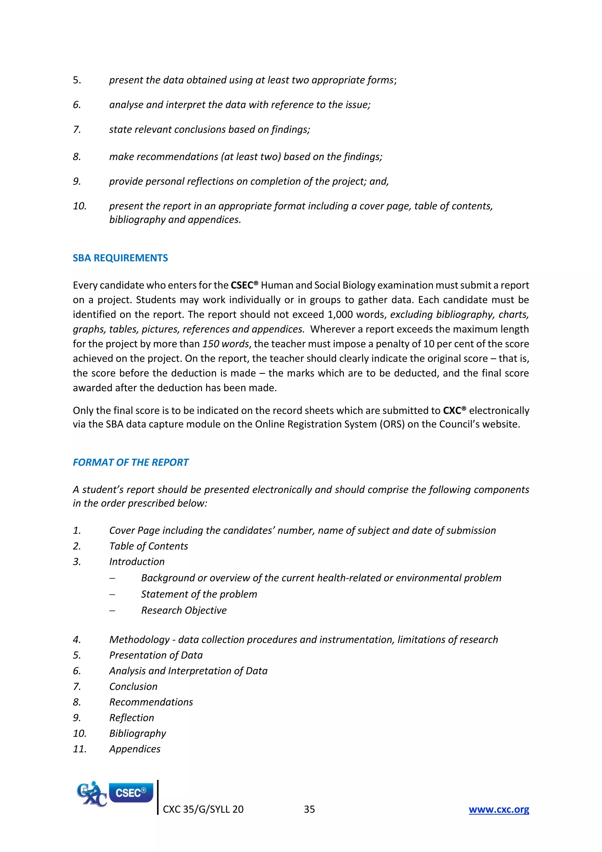 Csec human and social biology syllabus with specimen papers 2022 | PDF