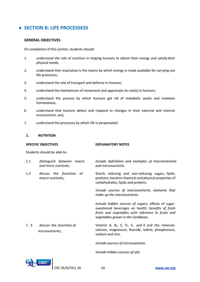 Csec human and social biology syllabus with specimen papers 2022 | PDF ...