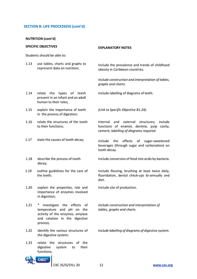 Csec human and social biology syllabus with specimen papers 2022 | PDF ...