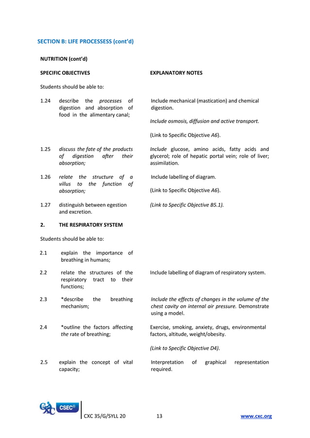 Csec human and social biology syllabus with specimen papers 2022 | PDF ...