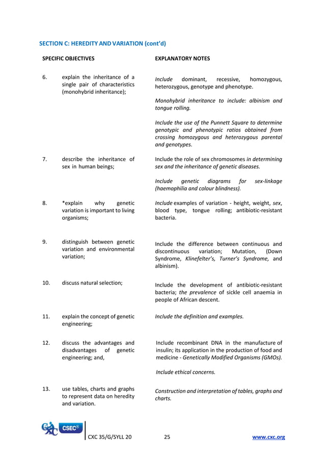 Csec human and social biology syllabus with specimen papers 2022 | PDF ...