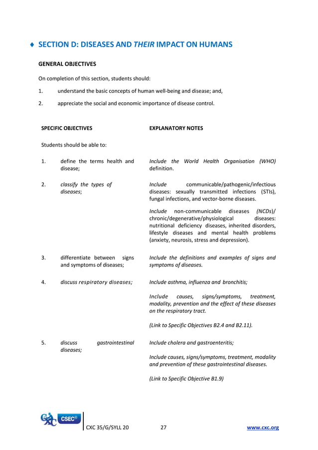 Csec human and social biology syllabus with specimen papers 2022 | PDF ...
