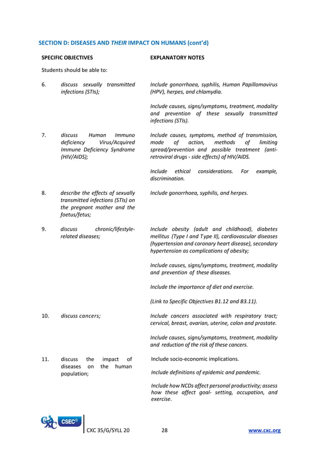 Csec human and social biology syllabus with specimen papers 2022 | PDF ...