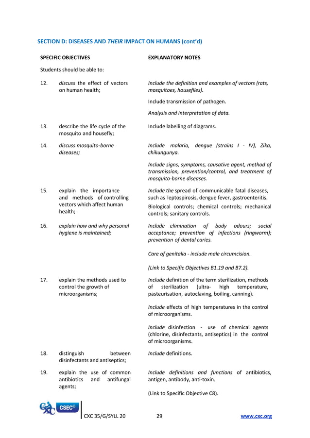 Csec human and social biology syllabus with specimen papers 2022 | PDF ...