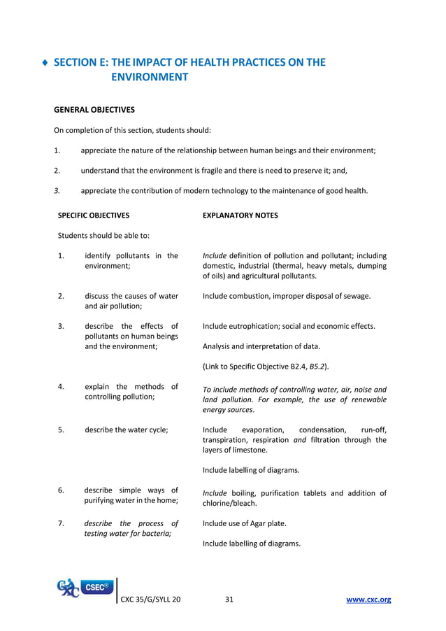 Csec human and social biology syllabus with specimen papers 2022 | PDF ...