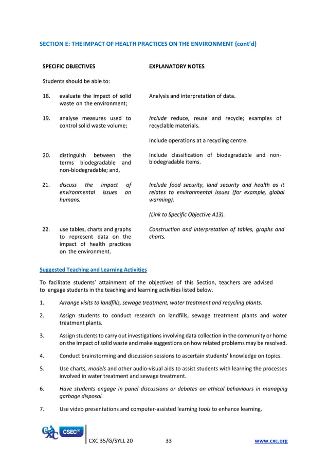 Csec human and social biology syllabus with specimen papers 2022 | PDF ...