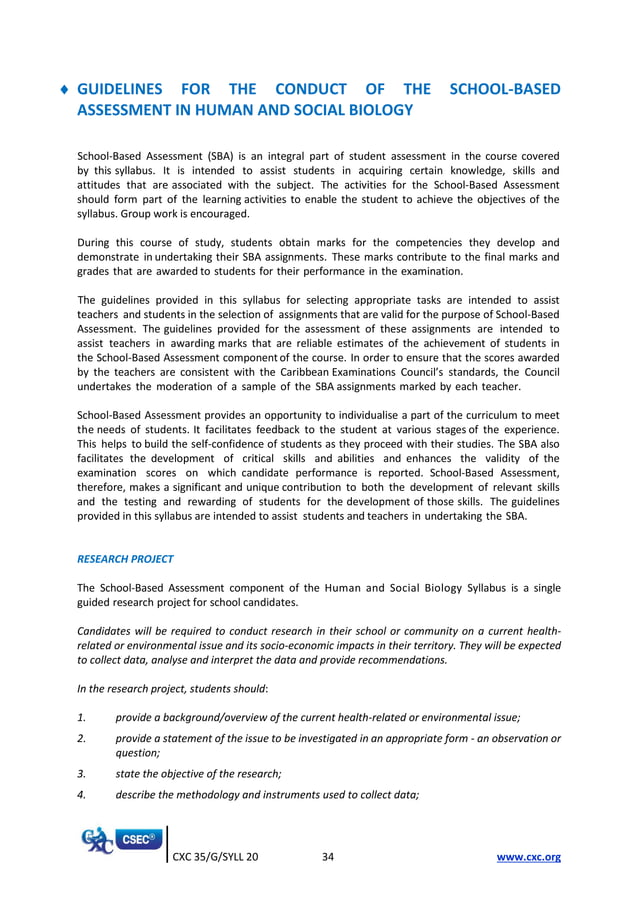 Csec human and social biology syllabus with specimen papers 2022 | PDF ...