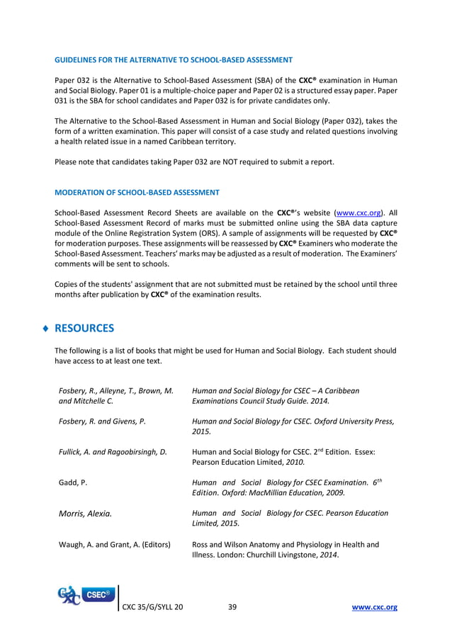 Csec human and social biology syllabus with specimen papers 2022 | PDF ...