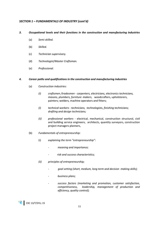 CSEC Industrial Technology Syllabuses (1).pdf | Education industry ...