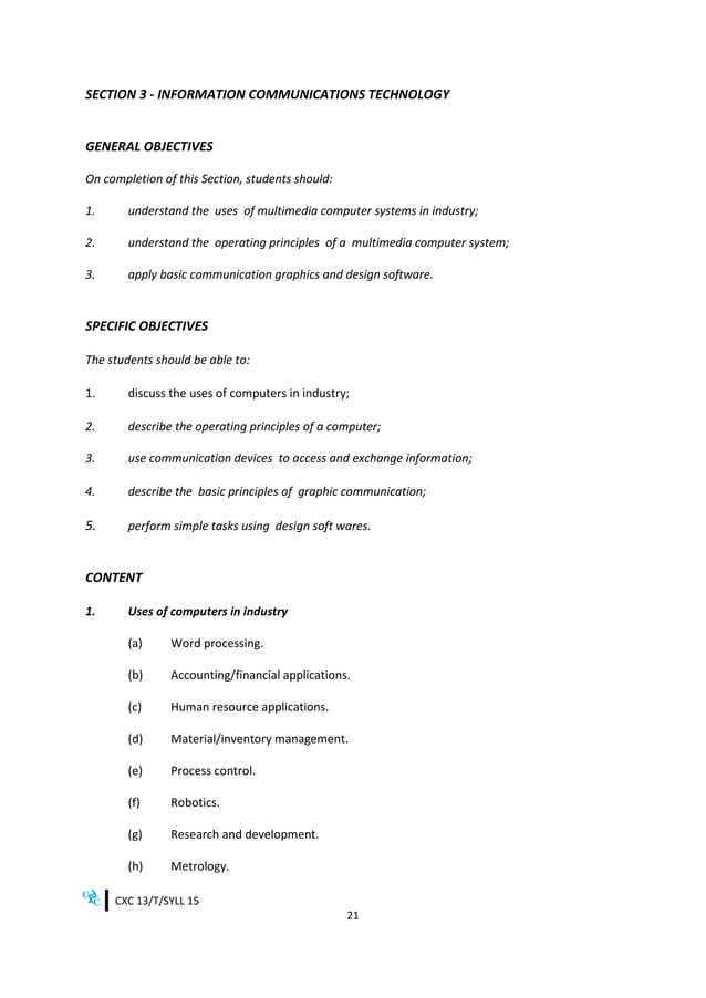 CSEC Industrial Technology Syllabuses (1).pdf | Education industry ...