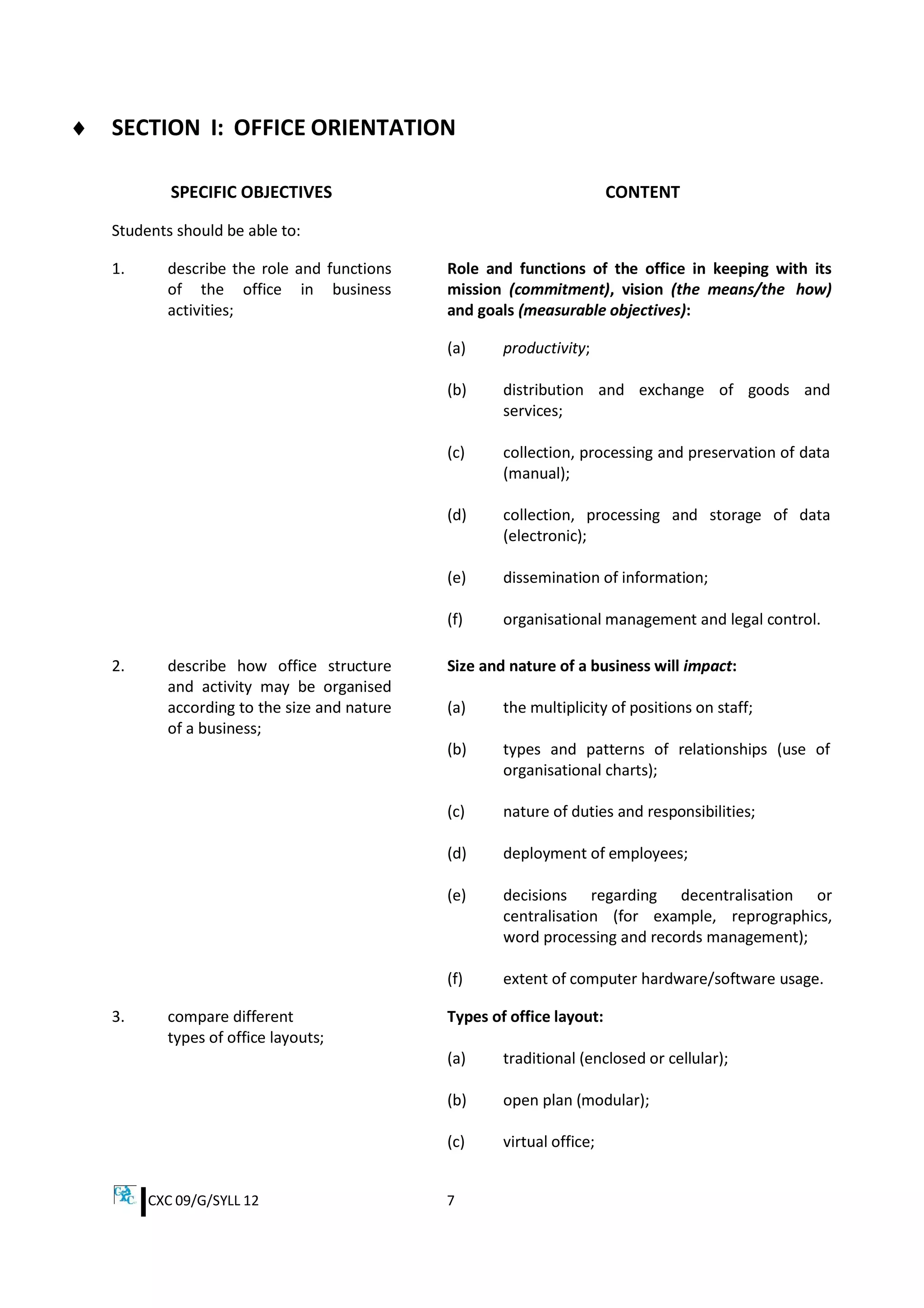 Csec office administration syllabus | PDF