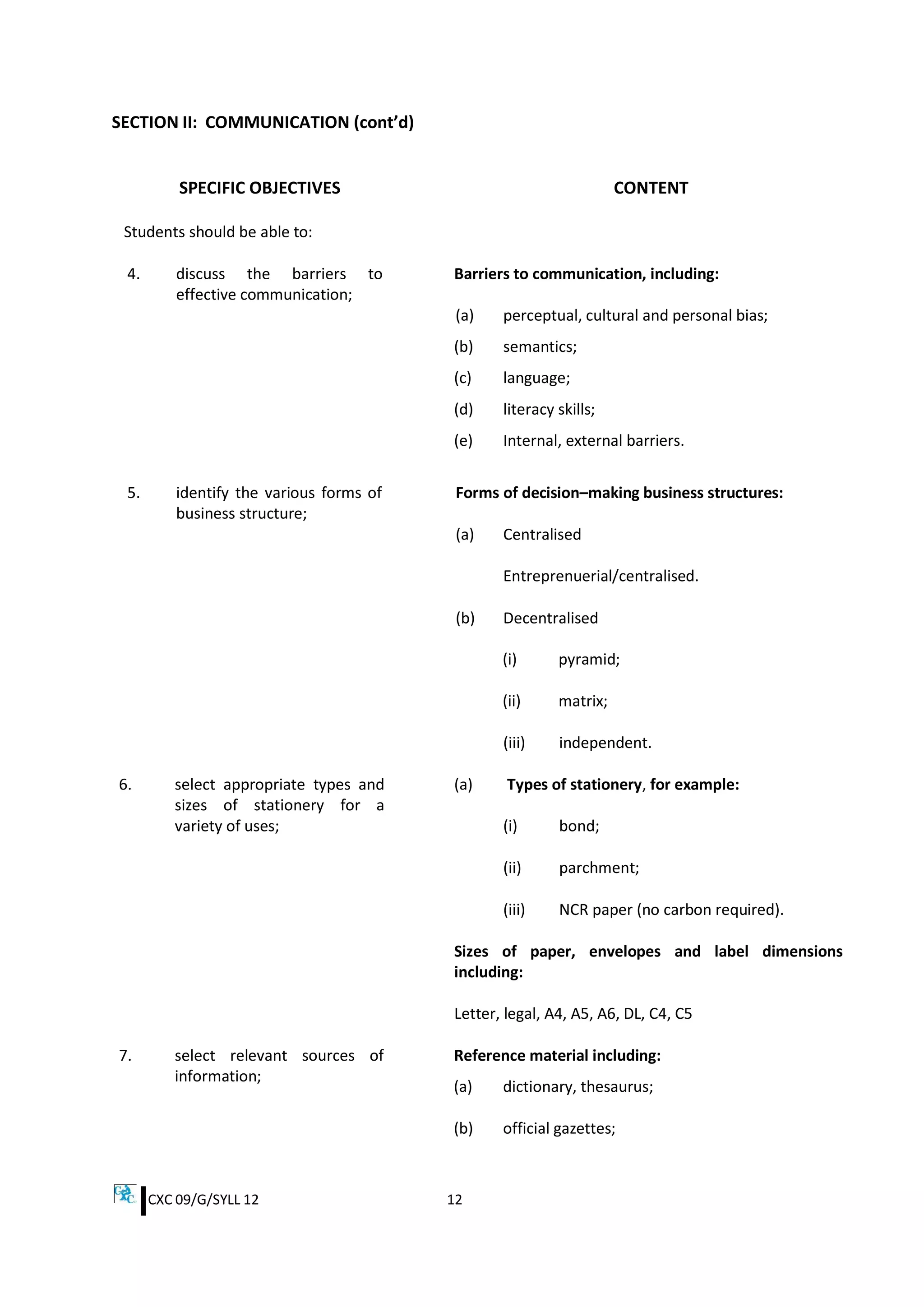 Csec office administration syllabus | PDF