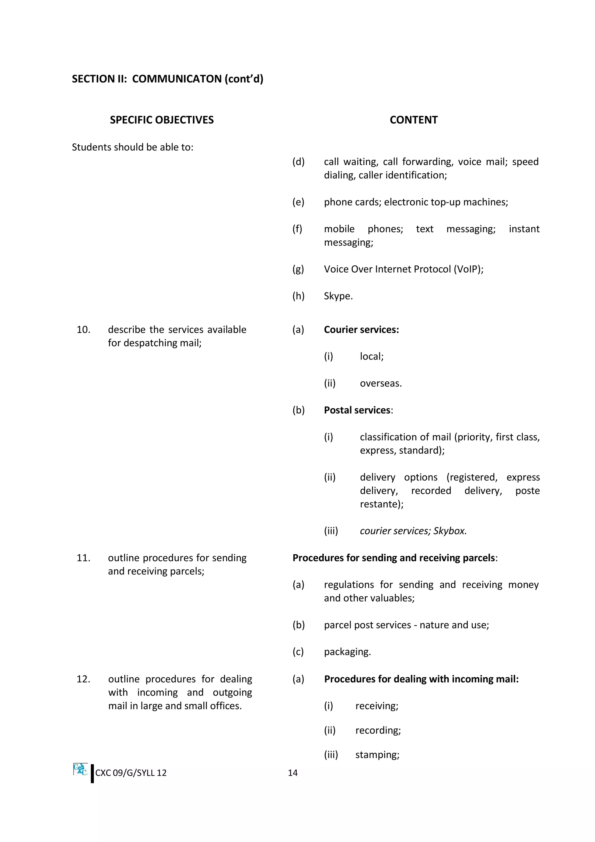 Csec office administration syllabus | PDF