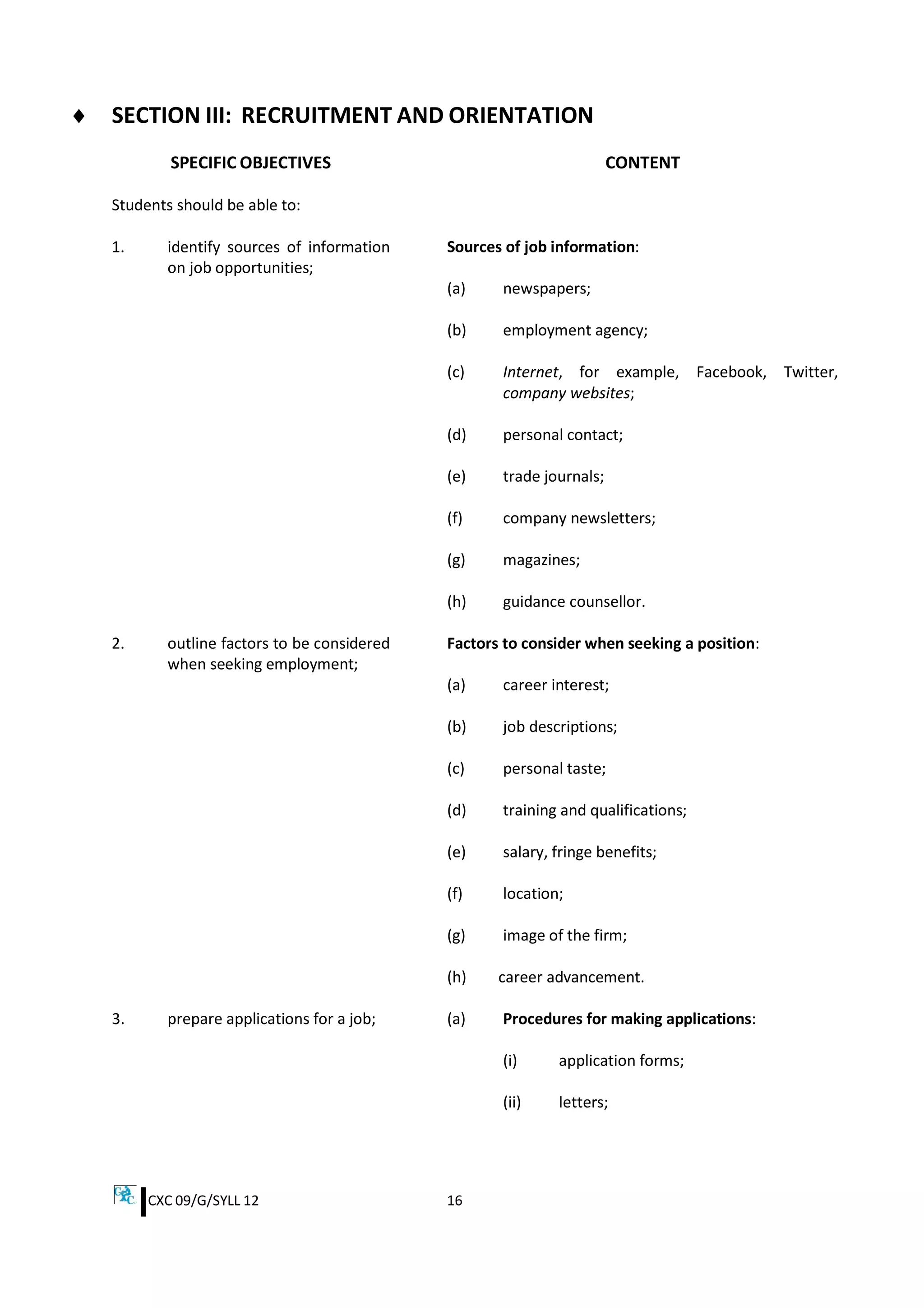 Csec office administration syllabus | PDF