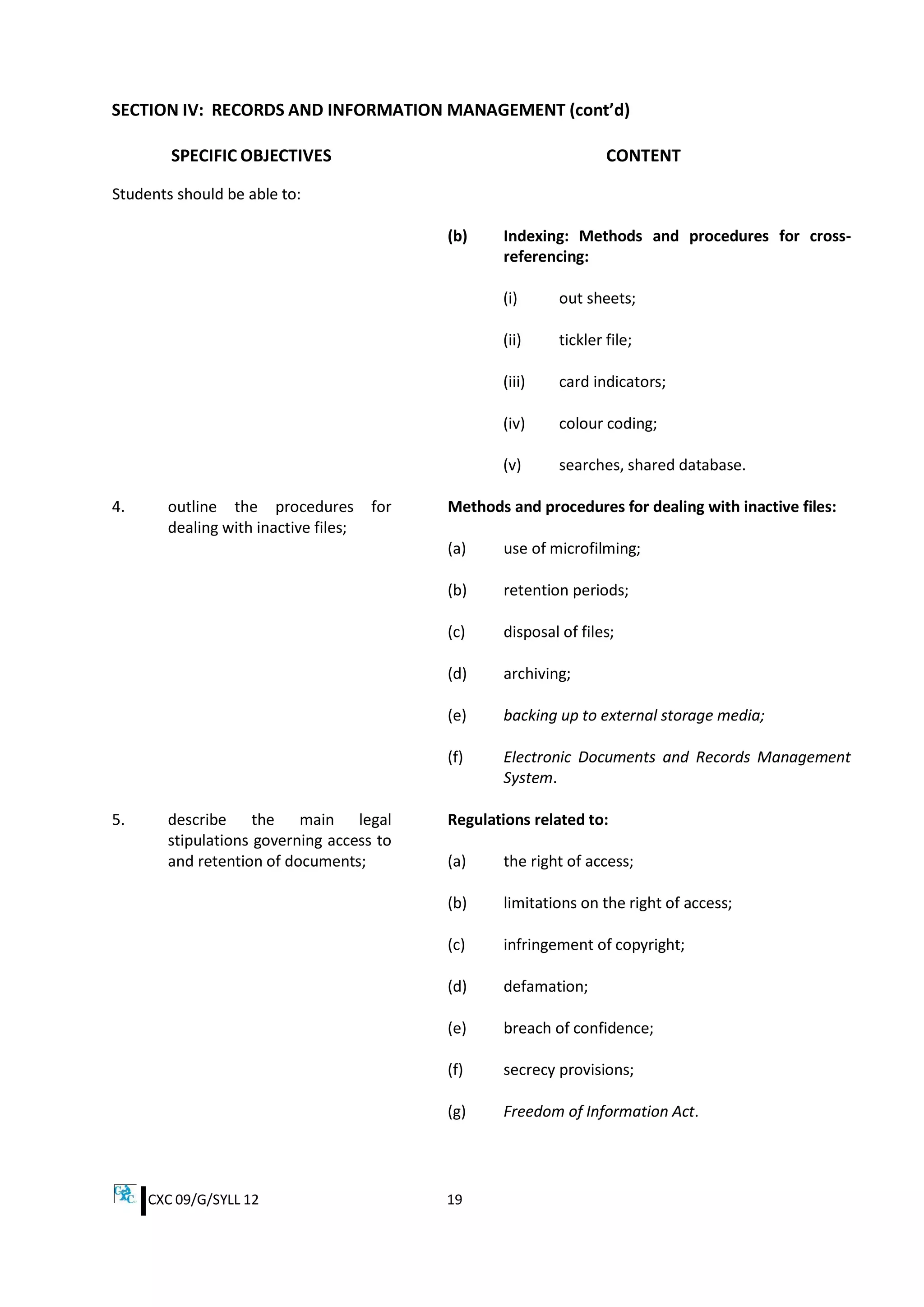 Csec office administration syllabus | PDF