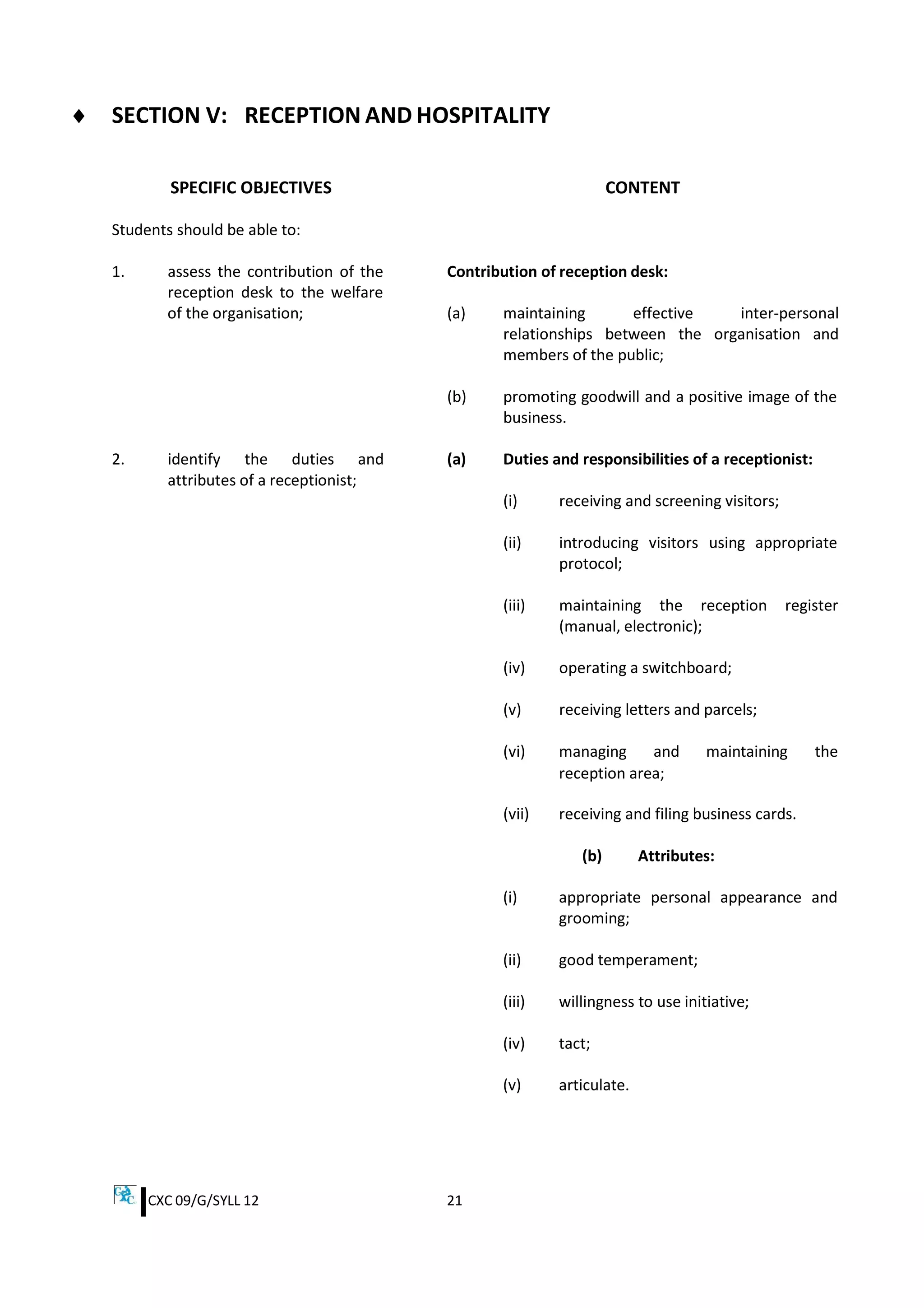 Csec office administration syllabus | PDF