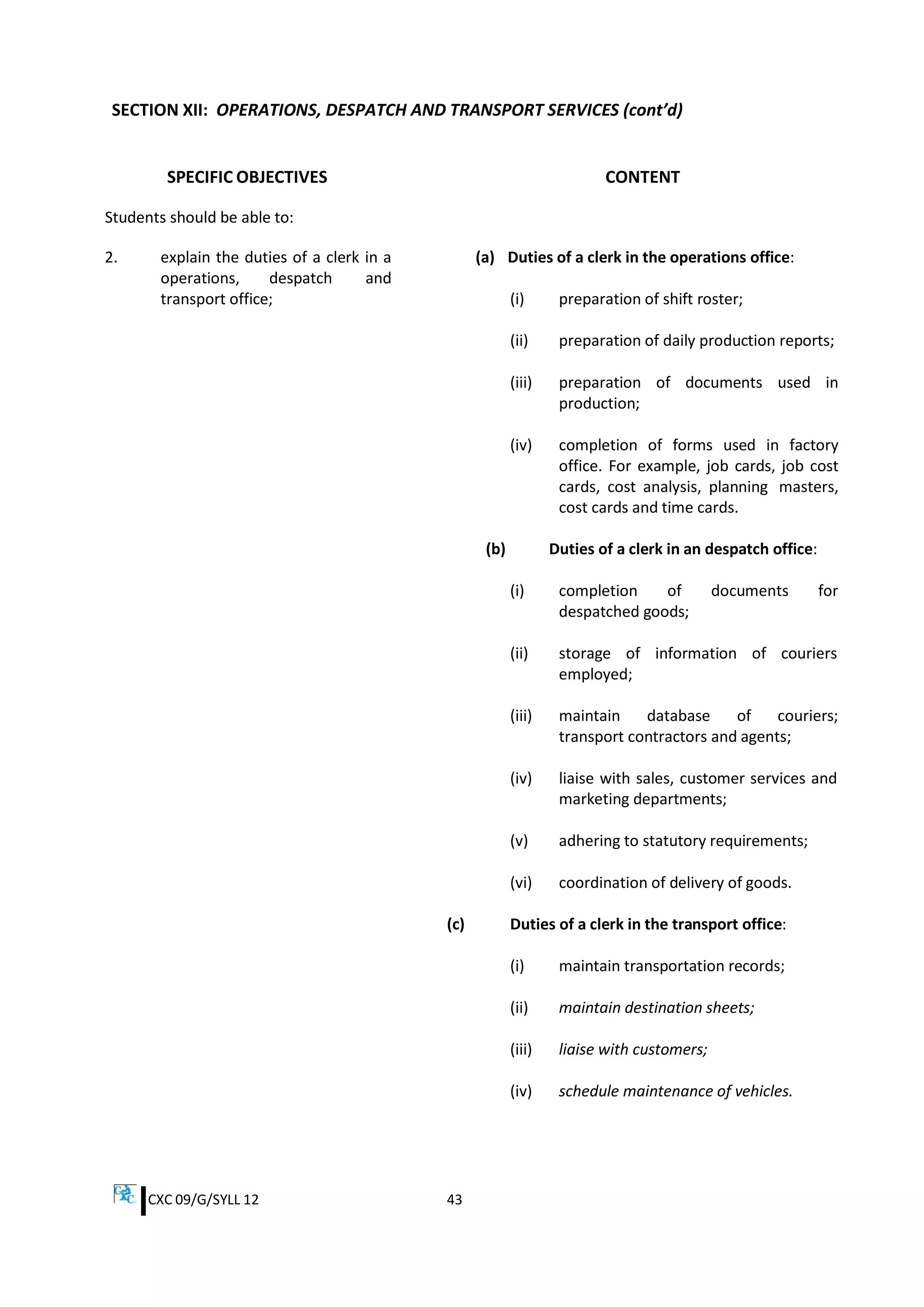 Csec office administration syllabus | PDF