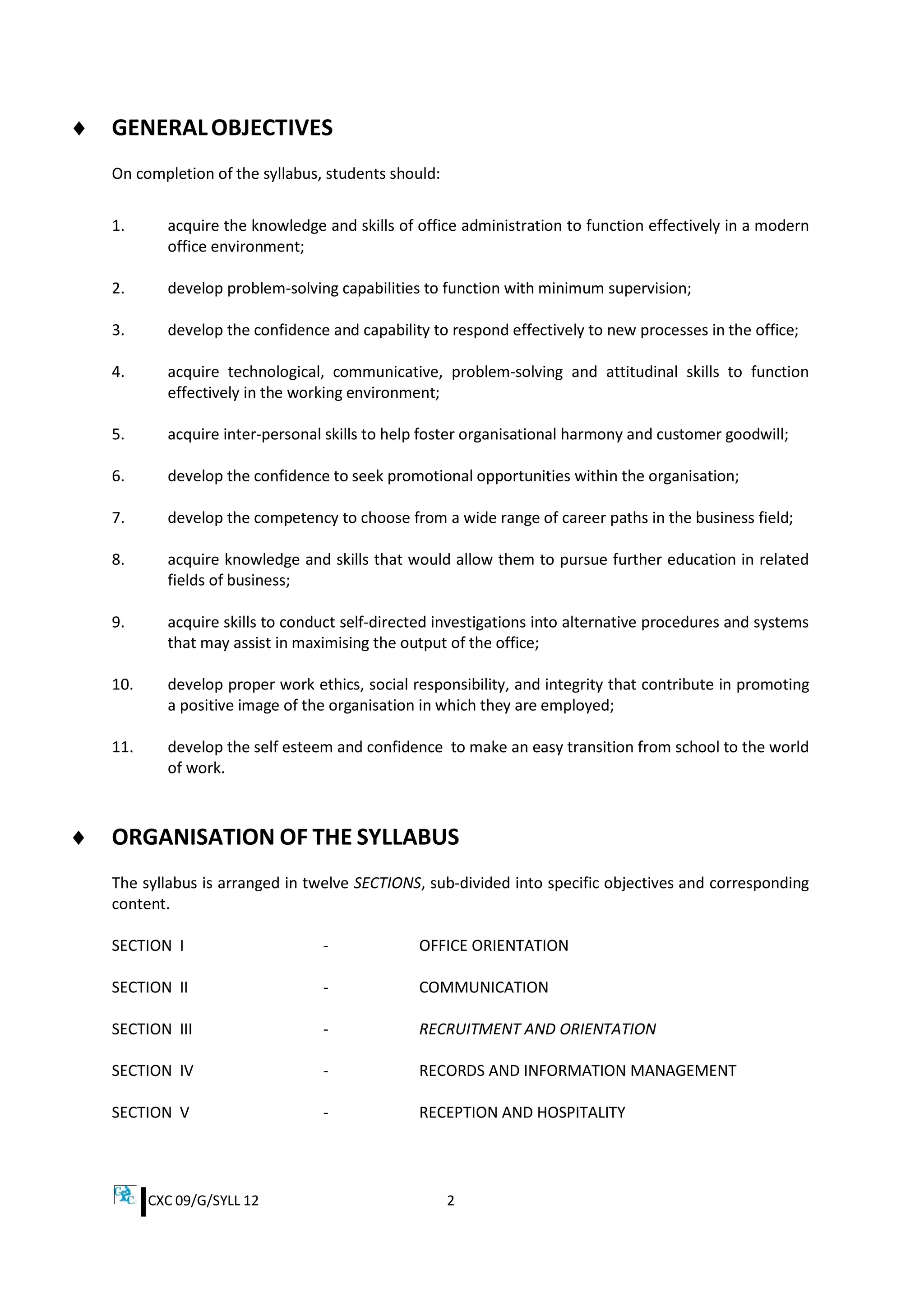 Csec office administration syllabus | PDF