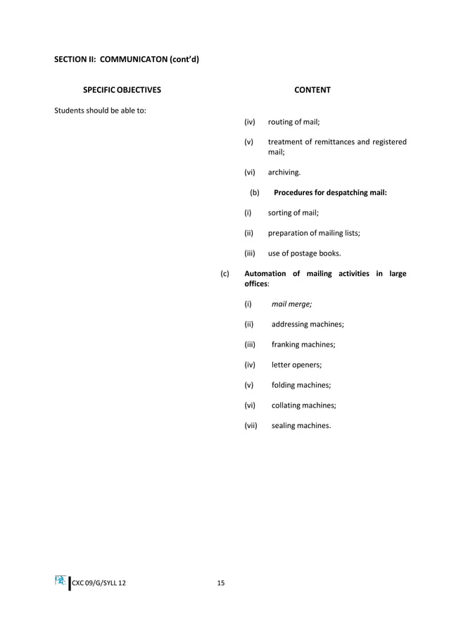 Csec office administration syllabus | PDF | Business Administration | Business