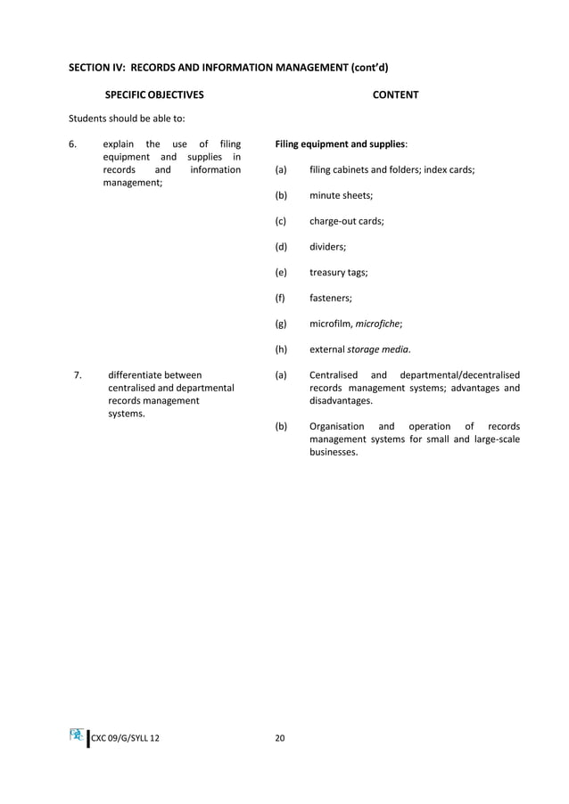 Csec office administration syllabus | PDF | Business Administration ...