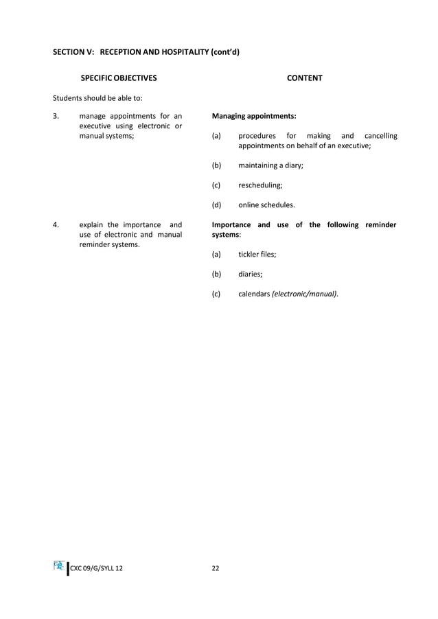 Csec office administration syllabus | PDF | Business Administration ...