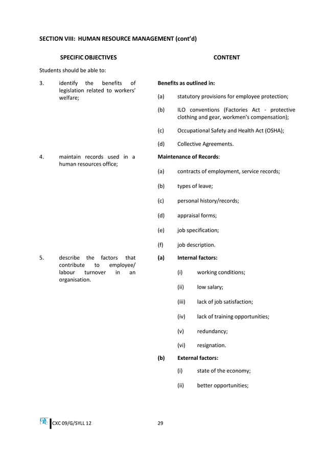 Csec office administration syllabus | PDF | Business Administration | Business