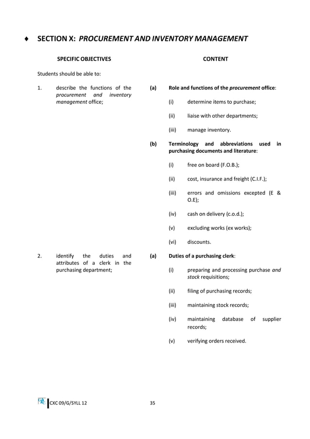 Csec office administration syllabus | PDF | Business Administration ...