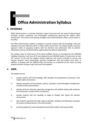 Csec office administration syllabus | PDF