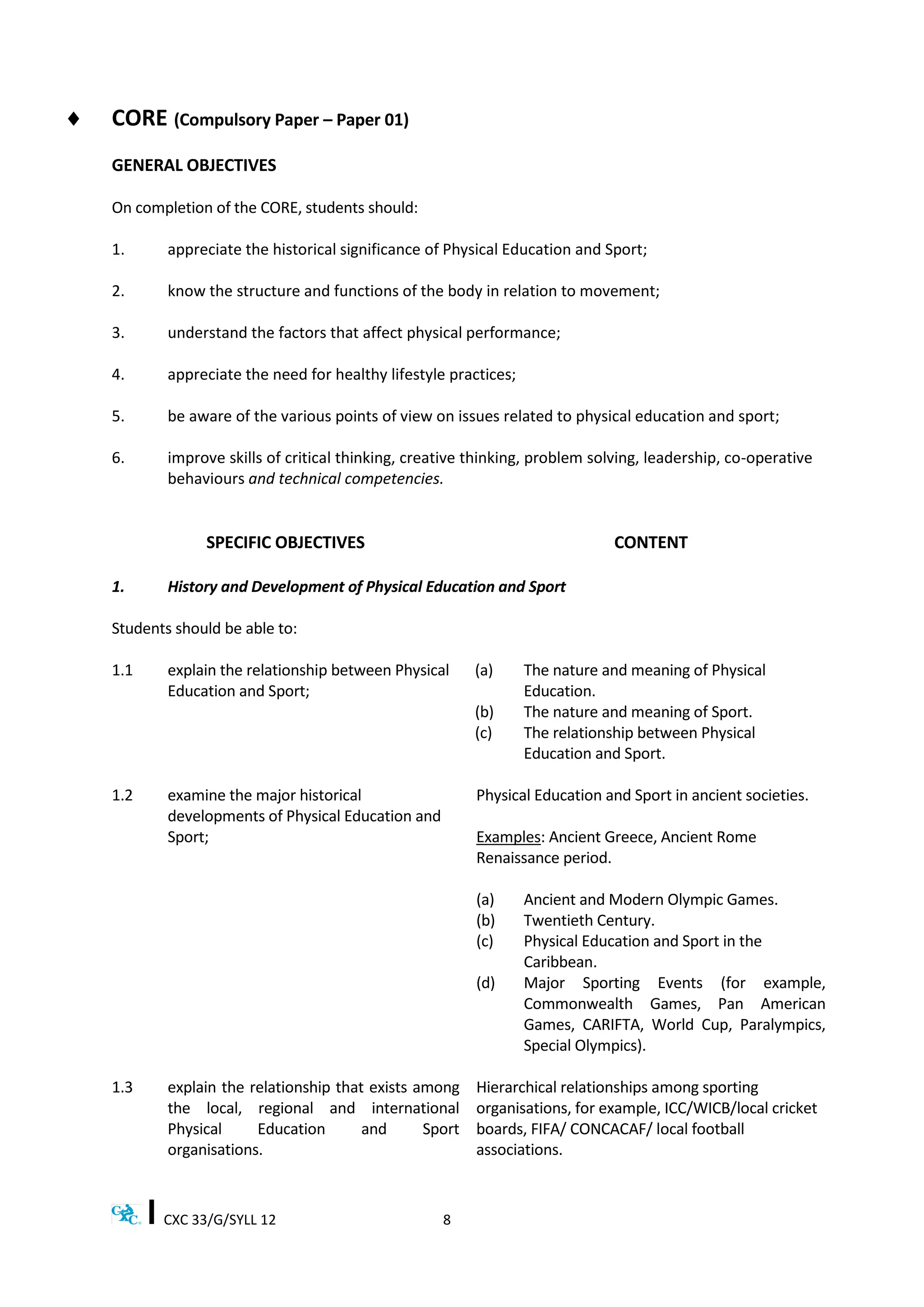 Csec physical education and sport syllabus | PDF