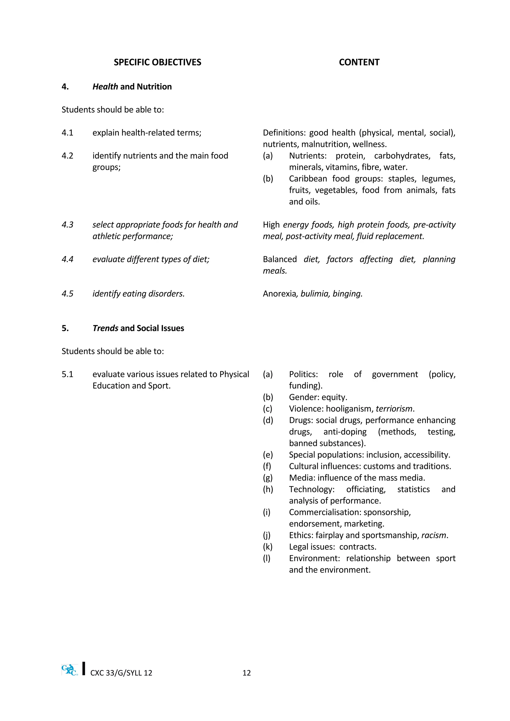 Csec physical education and sport syllabus | PDF