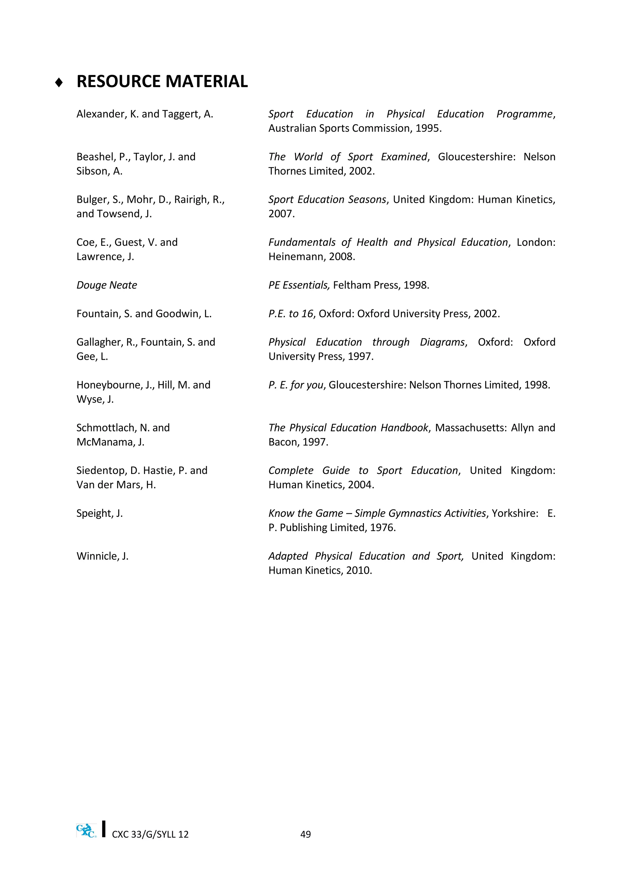 Csec physical education and sport syllabus | PDF