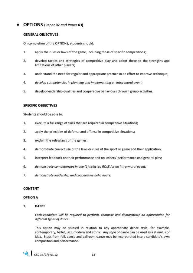 Csec physical education and sport syllabus | PDF