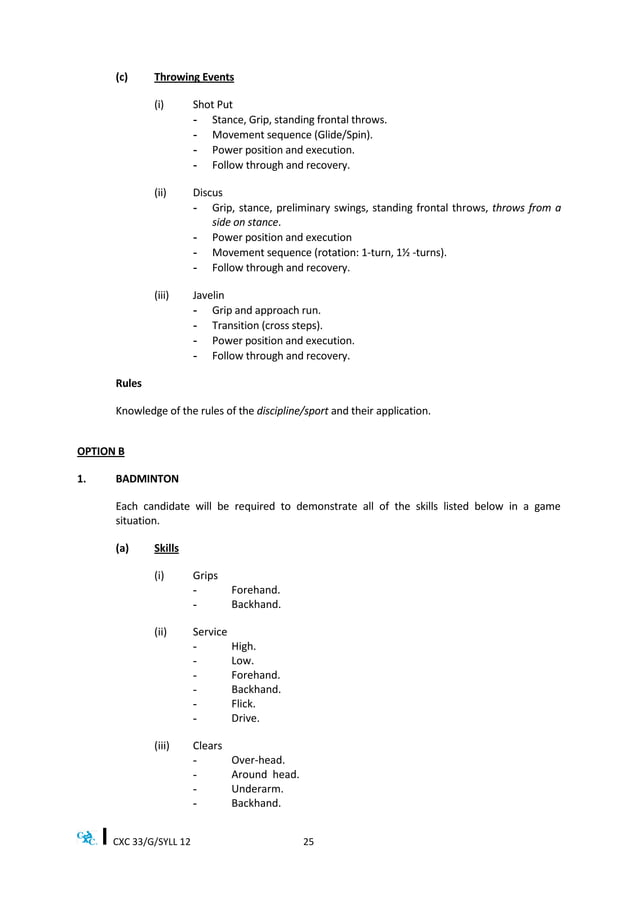 Csec physical education and sport syllabus | PDF