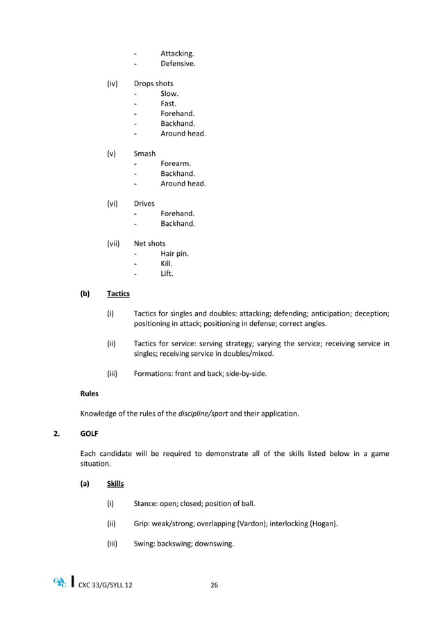 Csec physical education and sport syllabus | PDF